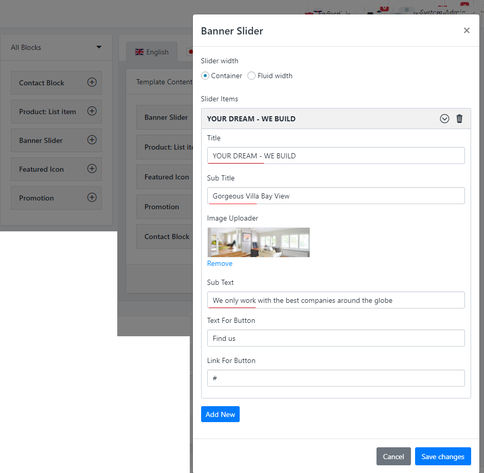 Banner Slider block - Booking Core Support System